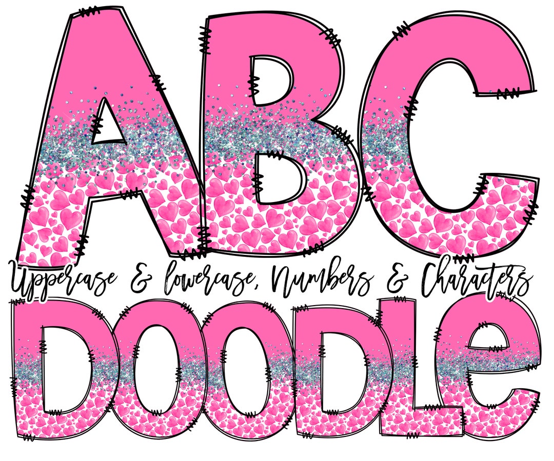 Doodle Font Valentines Day Love Heart Alphabet Set, Doodle Letters, for ...