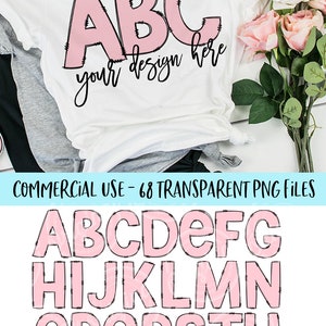 Light Pink Hand Drawn Doodle Alphabet Pack, Solid Color Faux Stitching ...