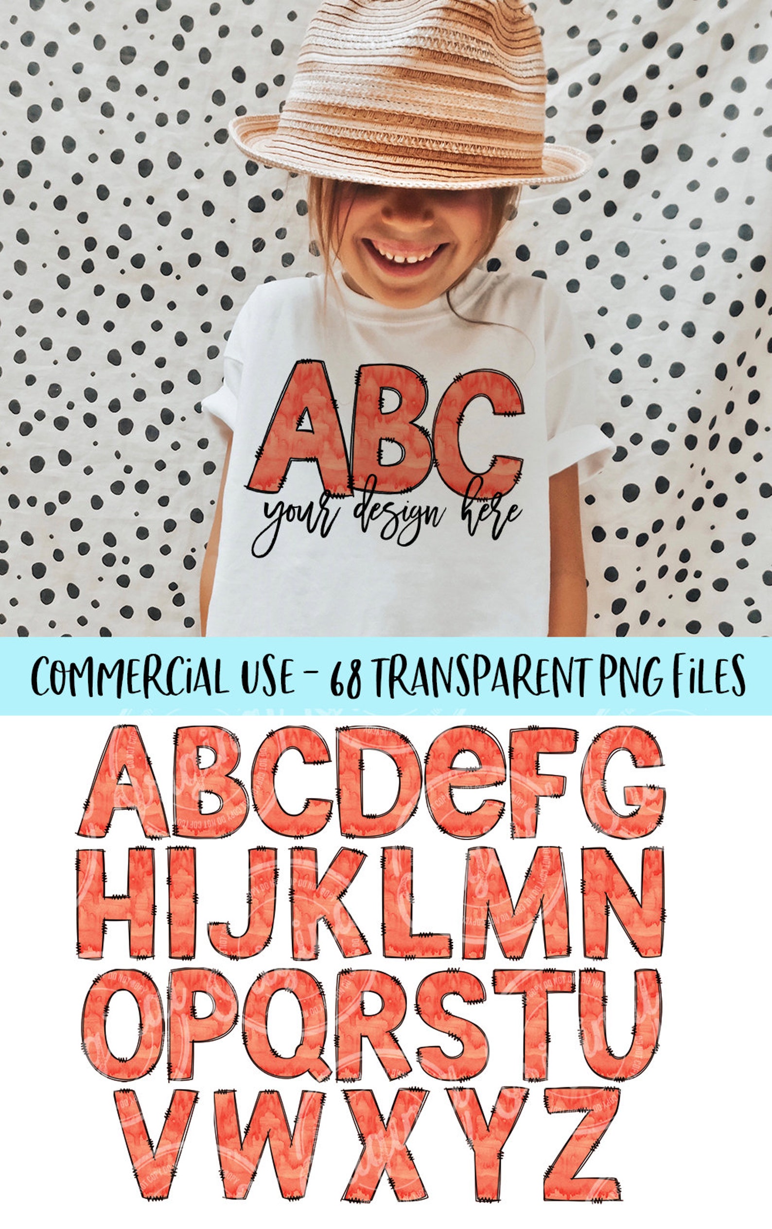 Orange Watercolor Doodle Font Letters & Numbers Commercial | Etsy