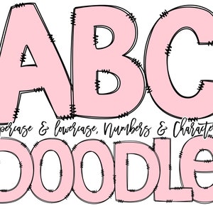 Light Pink Hand Drawn Doodle Alphabet Pack, Solid Color Faux Stitching ...