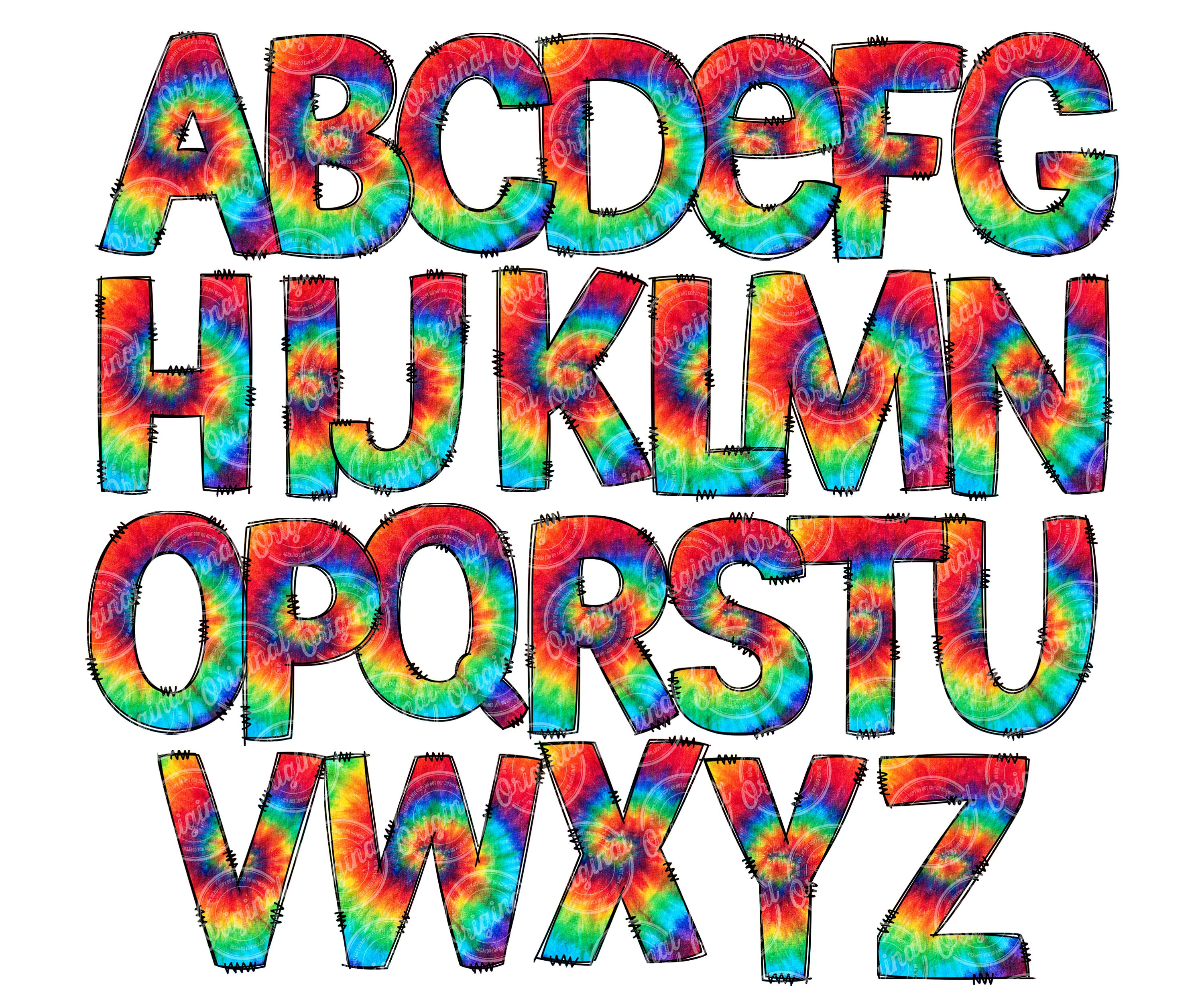 Doodle Font Tie Dye Doodle Letters Tie Dye Alphabet Pack Tie | Etsy