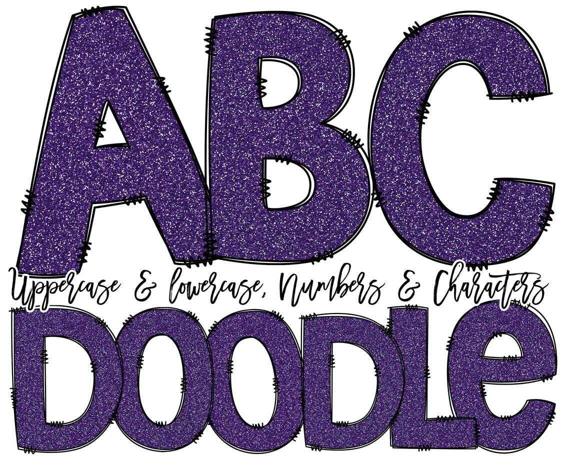 Dark Purple Glitter Alphabet Set Glitter Doodle Letters for - Etsy