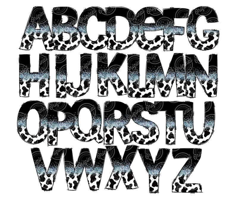 Doodle Font Cow Print Half Glitter Doodle Letters Cow Hide - Etsy