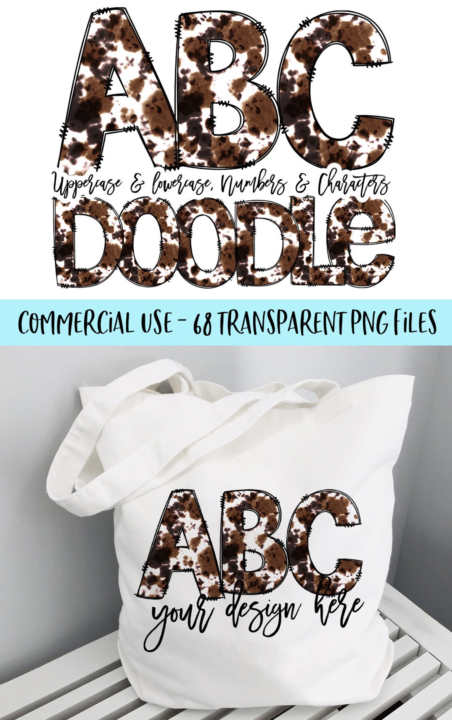 Doodle Font Cow Hide Doodle Letters, Animal Print Alphabet Pack, Cow ...