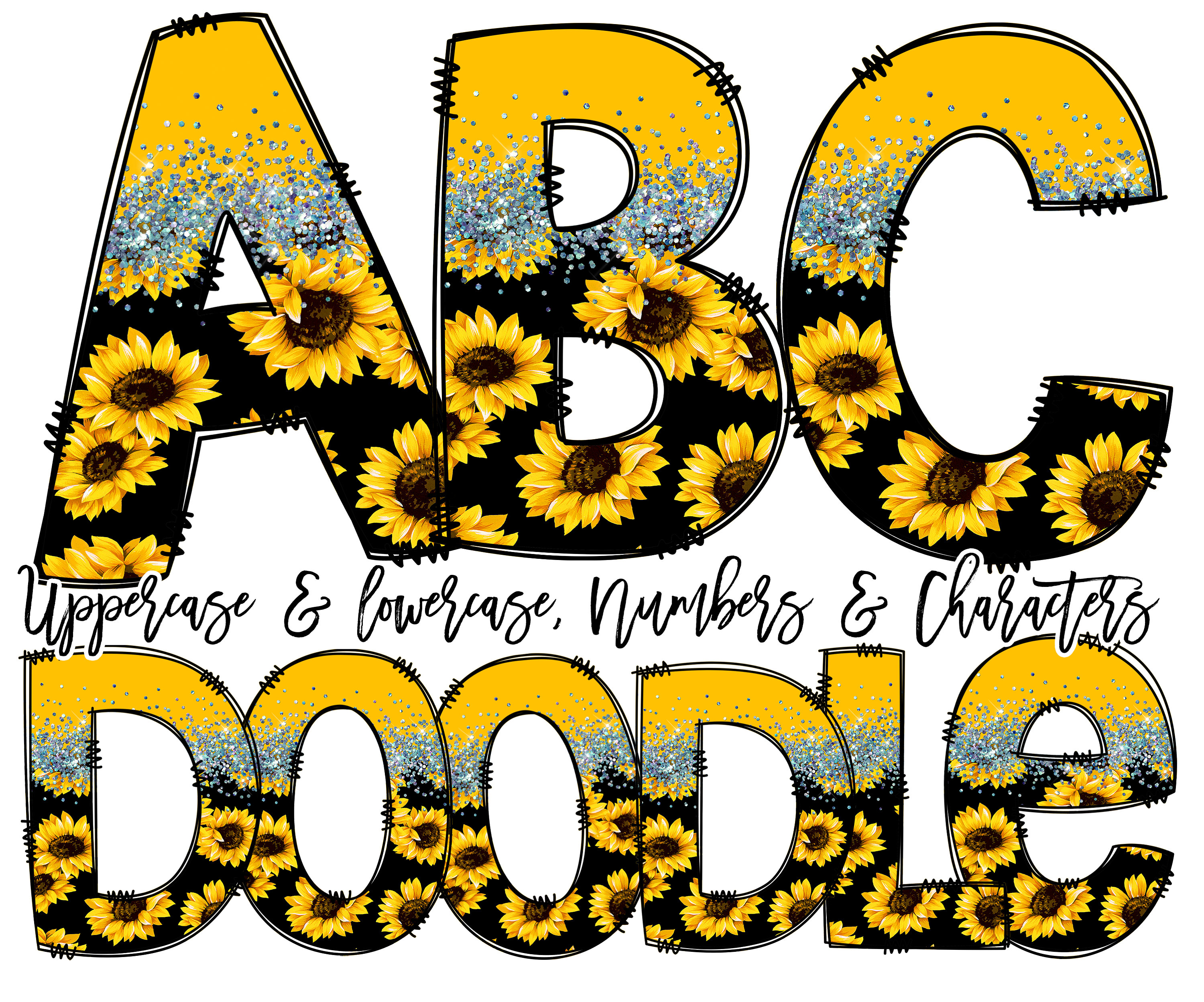 Sunflower Doodle Collection Floral Letters Flower Alphabet | Etsy