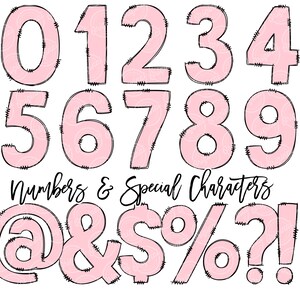 Light Pink Hand Drawn Doodle Alphabet Pack, Solid Color Faux Stitching ...