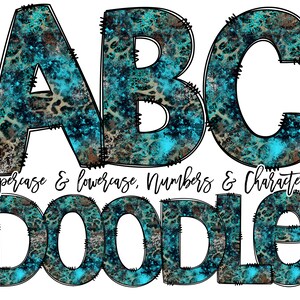 Doodle Font Leopard Cheetah Turquoise Western Teal Grunge Country ...