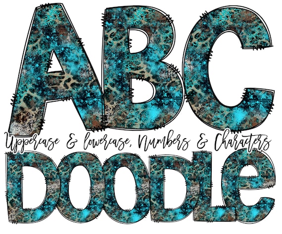 Doodle Font Leopard Cheetah Turquoise Western Teal Grunge | Etsy