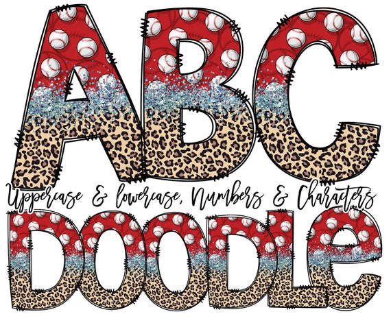 Baseball Doodle Letters Alphabet Bundle PNG Sublimation Designs ...