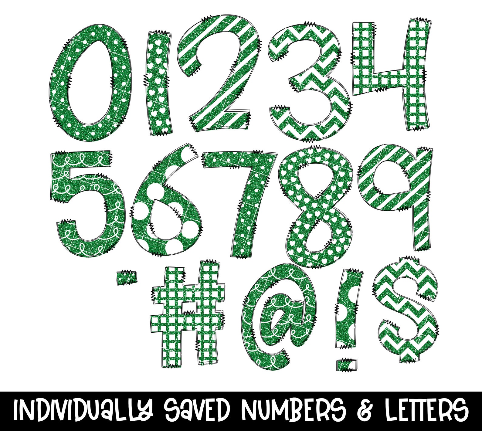 Doodle Letters Dark Green Glitter Alphabet Bundle PNG - Etsy