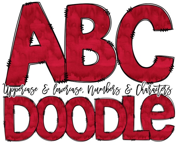 Red Watercolor Doodle Font Letters & Numbers Commercial Use - Etsy