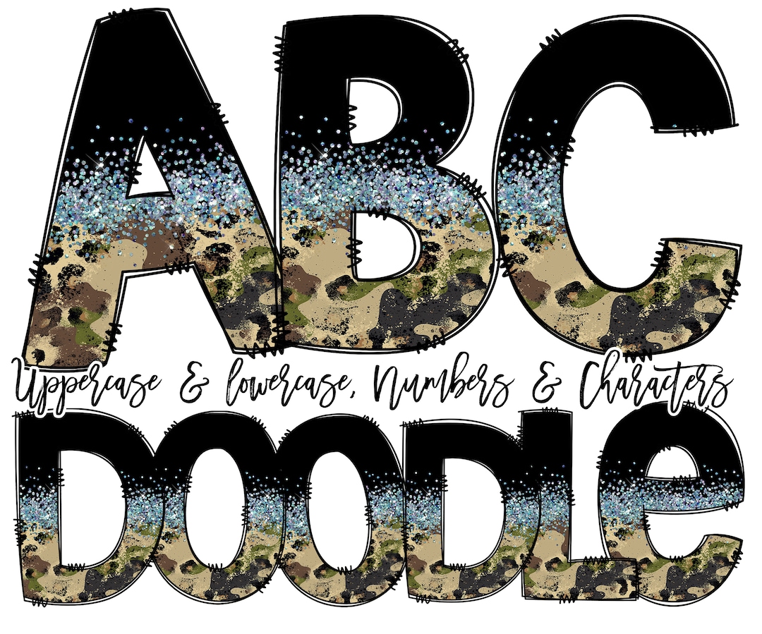 Doodle Font Half Camo, Doodle Letters PNG, Sublimation Png, Doodle ...