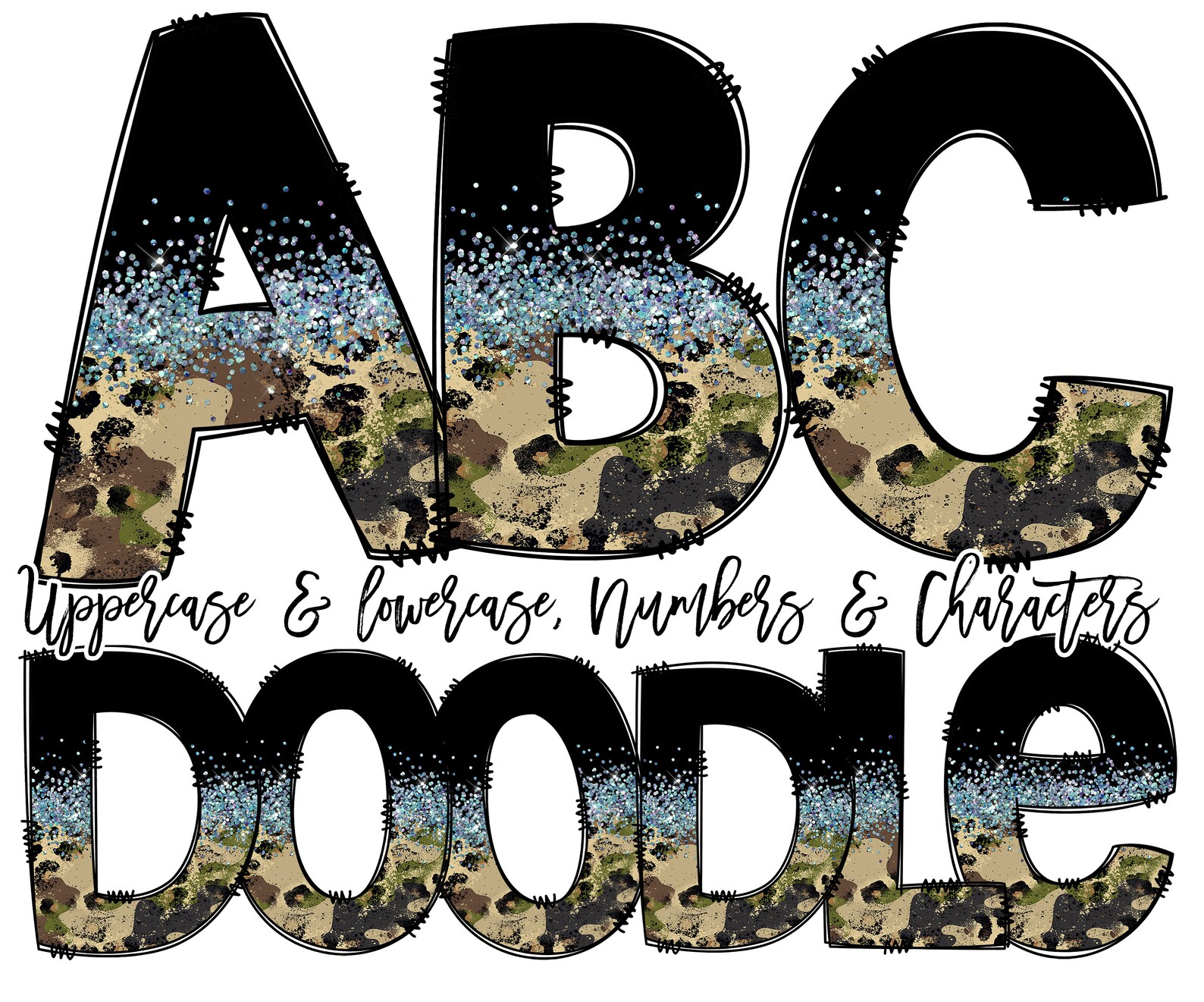 Doodle Font Half Camo, Doodle Letters PNG, Sublimation Png, Doodle ...