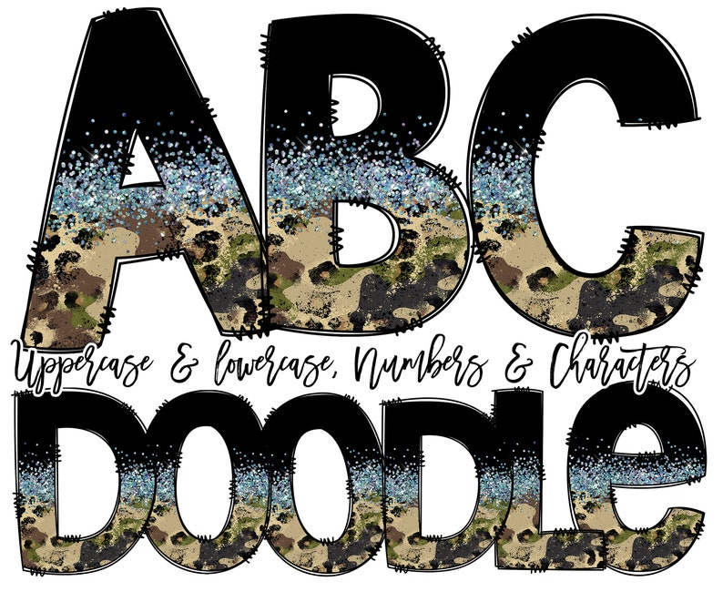 Doodle Font Half Camo Doodle Letters PNG Sublimation Png - Etsy