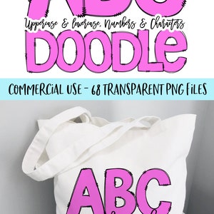 Fluro Pink Hand Drawn Doodle Alphabet Pack, Solid Color Faux Stitching ...