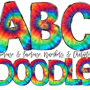 Doodle Font Tie Dye Doodle Letters, Tie Dye Alphabet Pack, Tie Dye ...