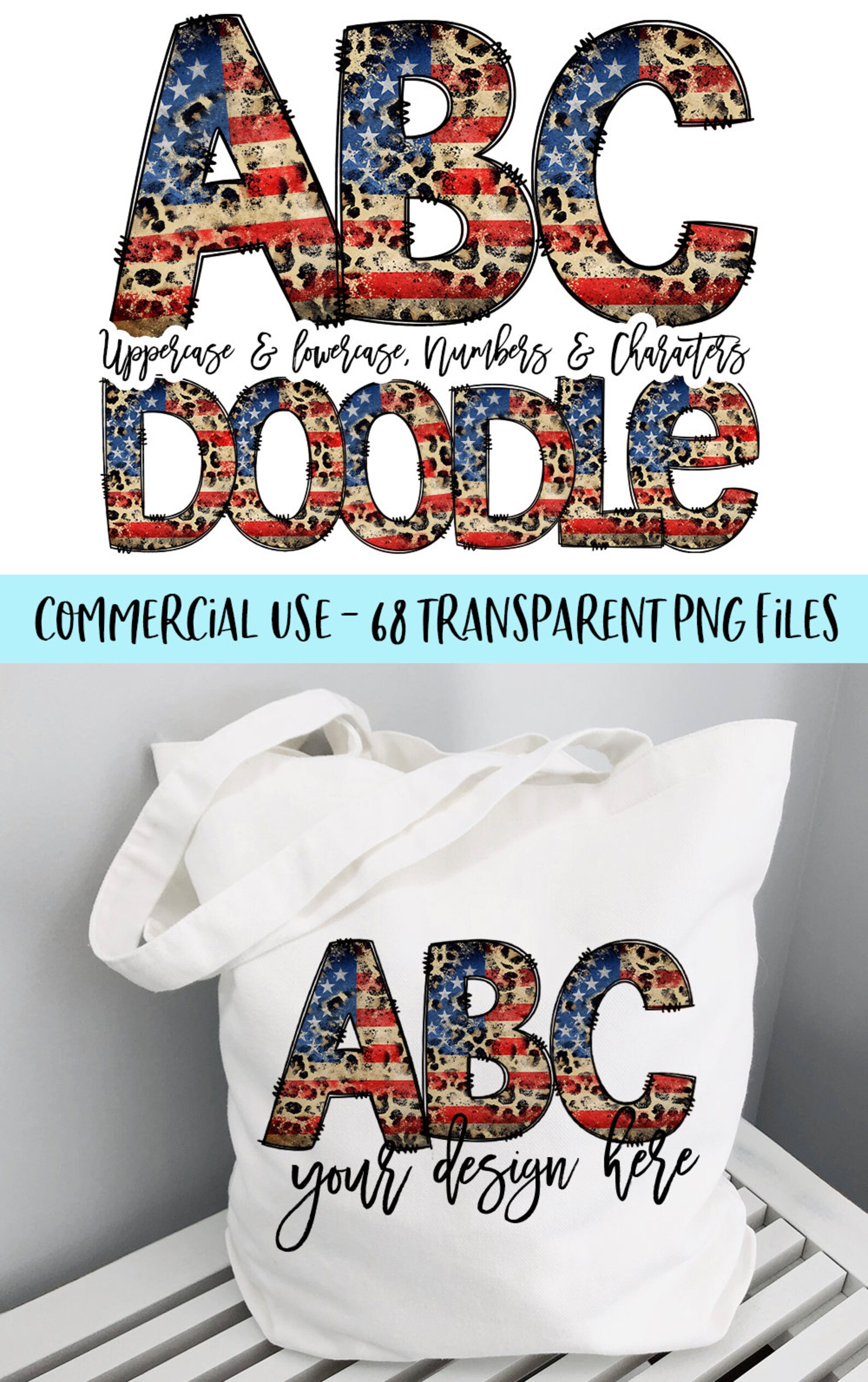 Doodle Font USA Flag Doodle Letters, Red White Blue Alphabet Pack ...