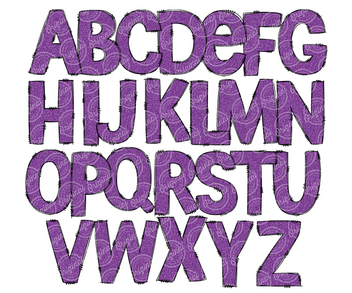 Bright Purple Glitter Alphabet Set, Glitter Doodle Letters, for ...