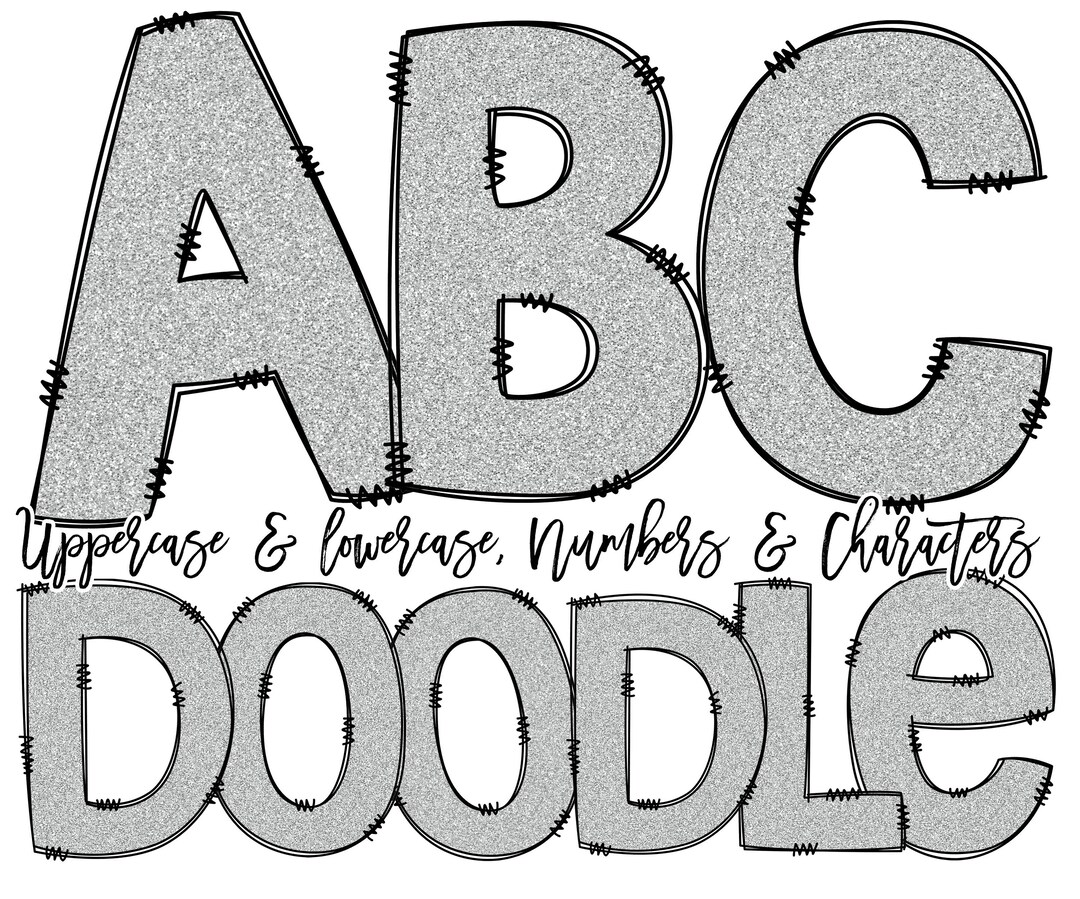 Silver Grey Glitter Alphabet Set Glitter Doodle Letters for - Etsy