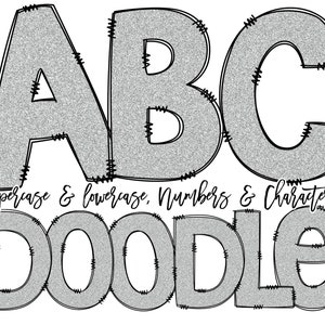 Silver Grey Glitter Alphabet Set, Glitter Doodle Letters, for Crafters ...