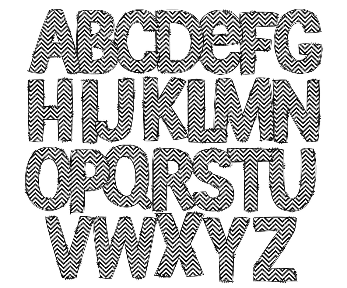 Doodle Letters Png ZIG ZAG Alphabet Set Chevron Letters | Etsy