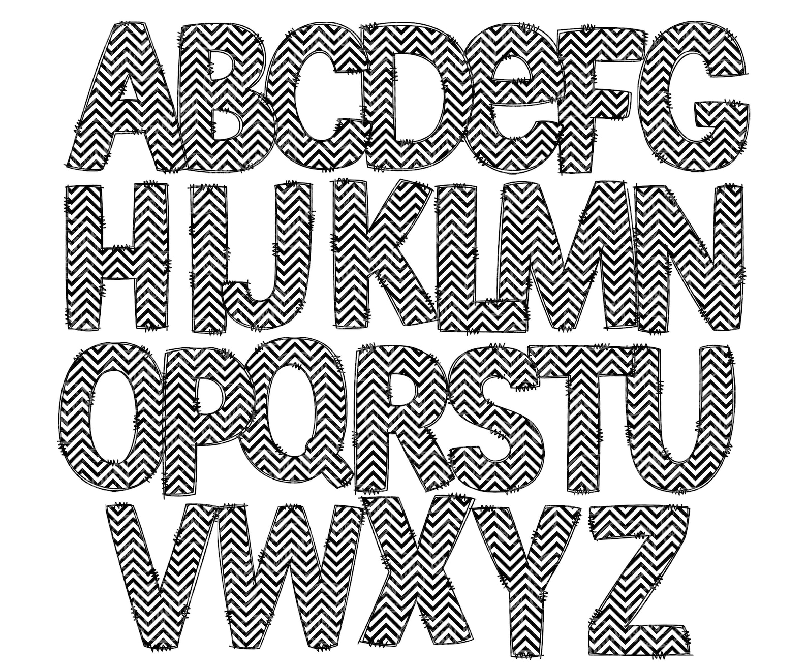Doodle Letters Png, ZIG ZAG Alphabet Set, Chevron Letters Sublimation ...