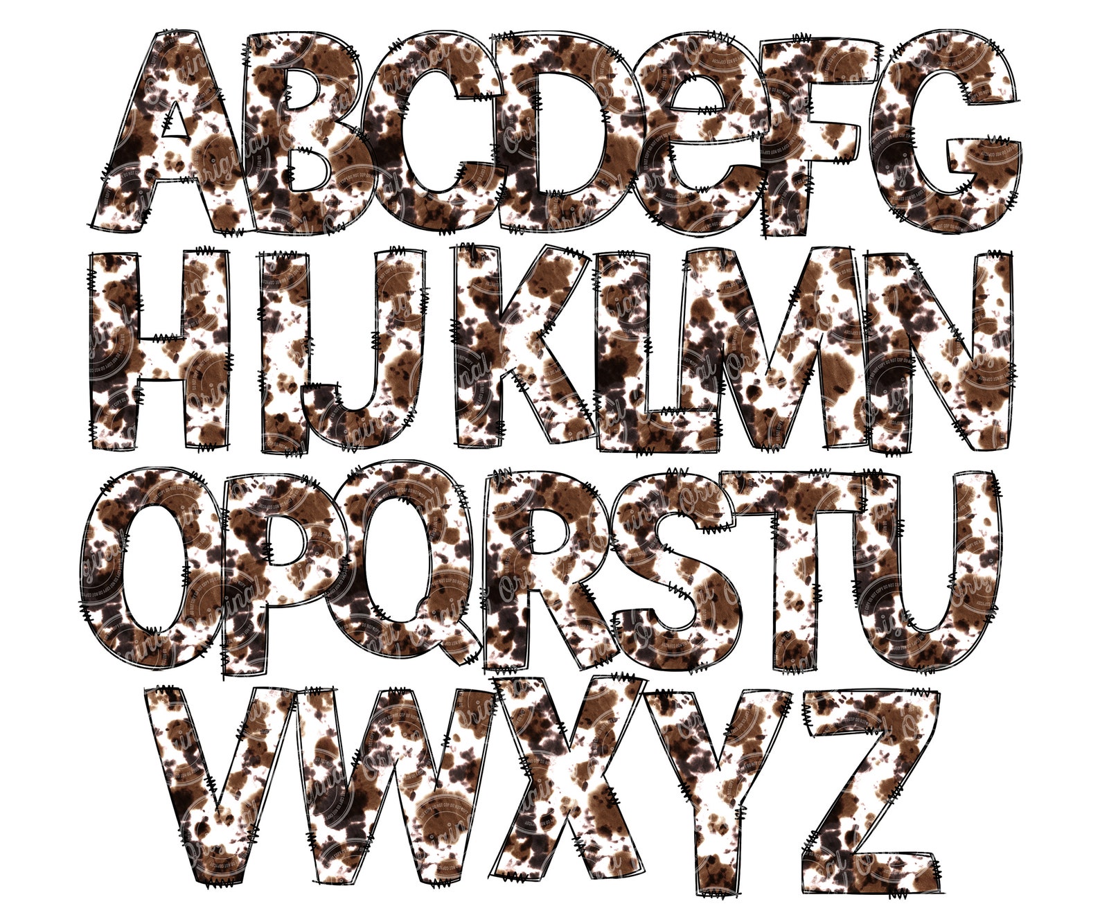 Doodle Font Cow Hide Doodle Letters, Animal Print Alphabet Pack, Cow ...