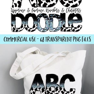 Doodle Font Cow Print Half Glitter Doodle Letters, Cow Hide Western ...