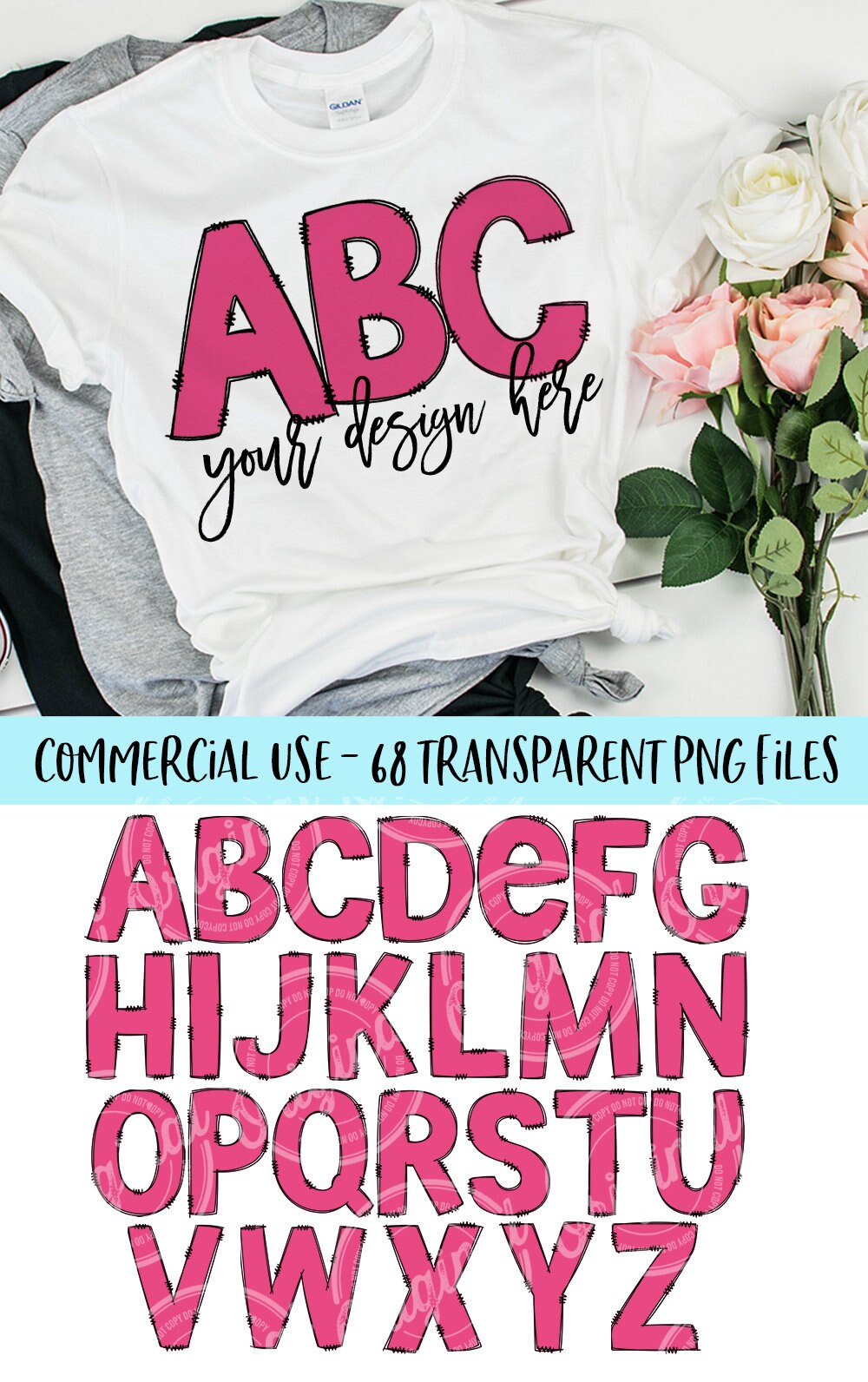 Doodle Font Dark Pink, Doodle Letters PNG, Sublimation Png, Doodle ...