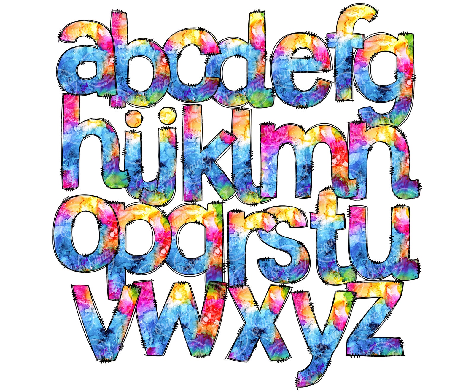 Doodle Font Rainbow Ink Doodle Letters, Colorful Alphabet Pack, Rainbow ...