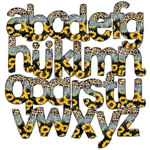 Doodle Font Leopard Sunflower Alphabet Set, Cheetah Doodle Letters, for ...