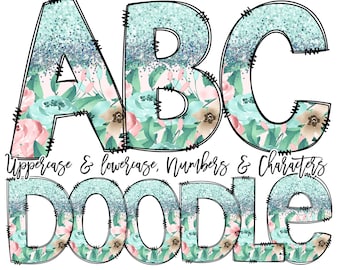 Doodle Font Pink Purple Blue Ink Doodle Doodle Letters PNG, Sublimation ...