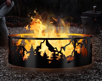 Bear and Nature View Fire Ring Outdoor Fire Pit Gift for | Etsy