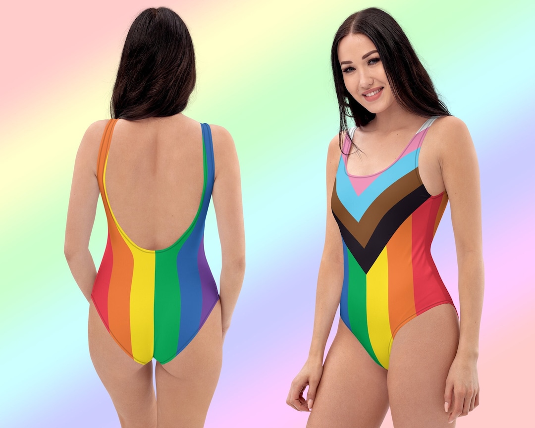 Progress Pride Swimsuit; Rainbow LGBT Swimwear; Queer Summer Bathing Suit; One Piece LGBTQ ...