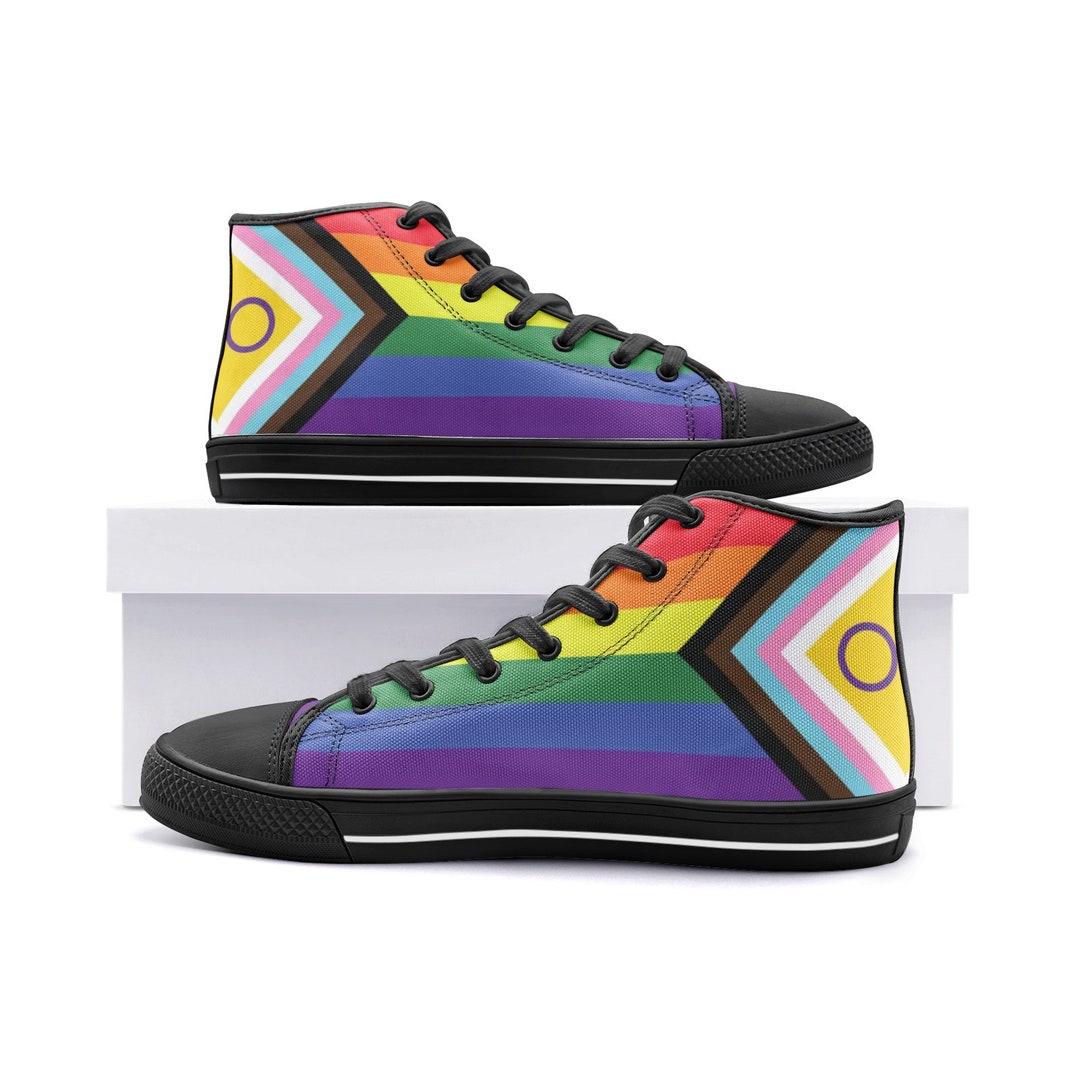 Progress Pride Shoes; Rainbow Pride High Top Canvas Sneakers; LGBTQ ...