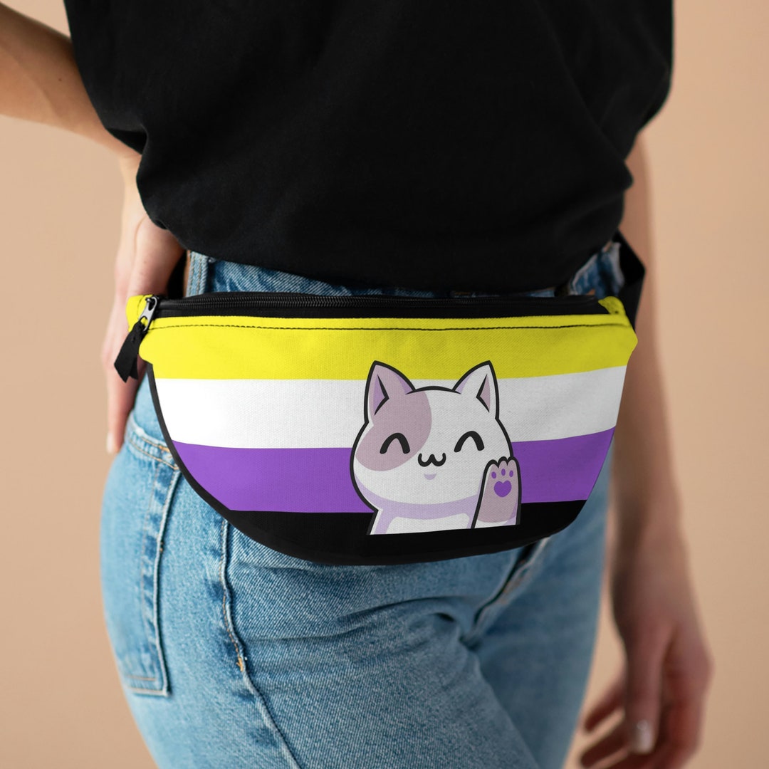 Nonbinary Pride Fanny Pack Kawaii Cat Subtle Enby LGBT Crossover Bag ...