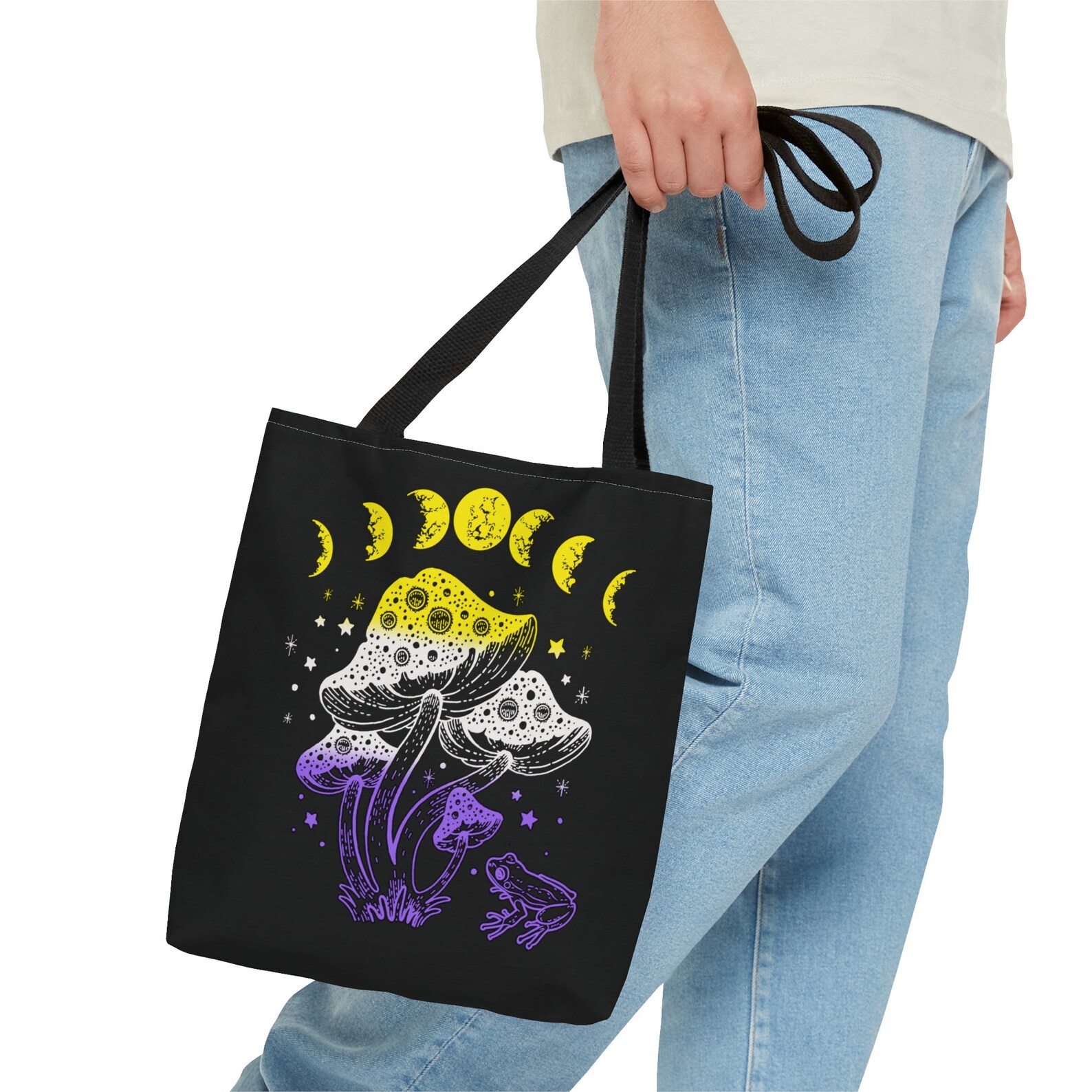 Nonbinary Mushroom Tote Bag Cottagecore Frog Enby Pride Tote - Etsy