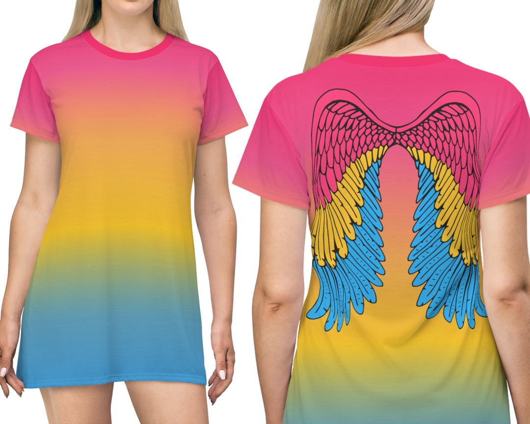 Pansexual T-shirt Dress Subtle Pan Pride Sleep Shirt Angel Wings Pajama ...