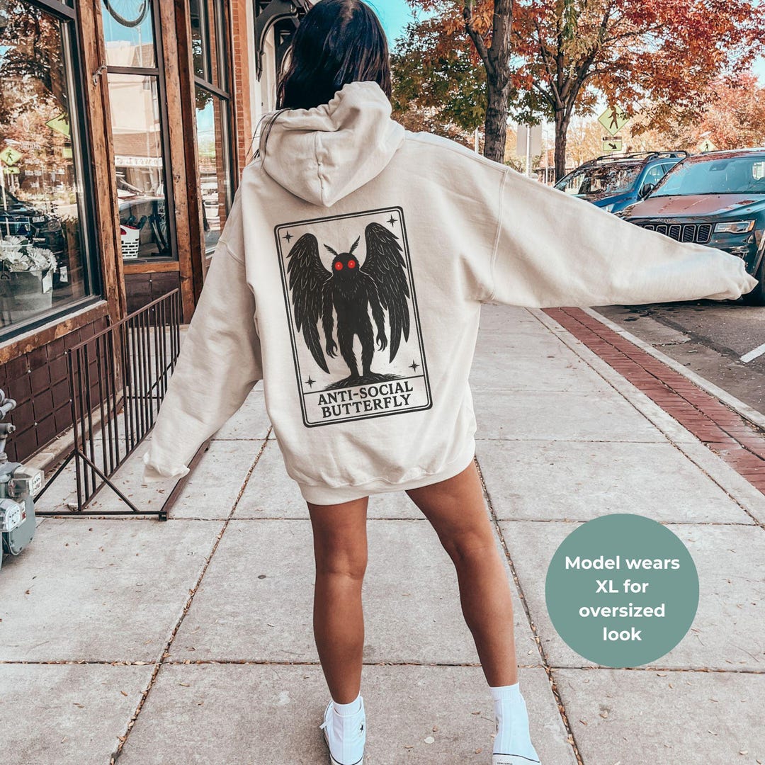 Funny Mothman Hoodie, Anti-social Butterfly Hooded Sweatshirt ...