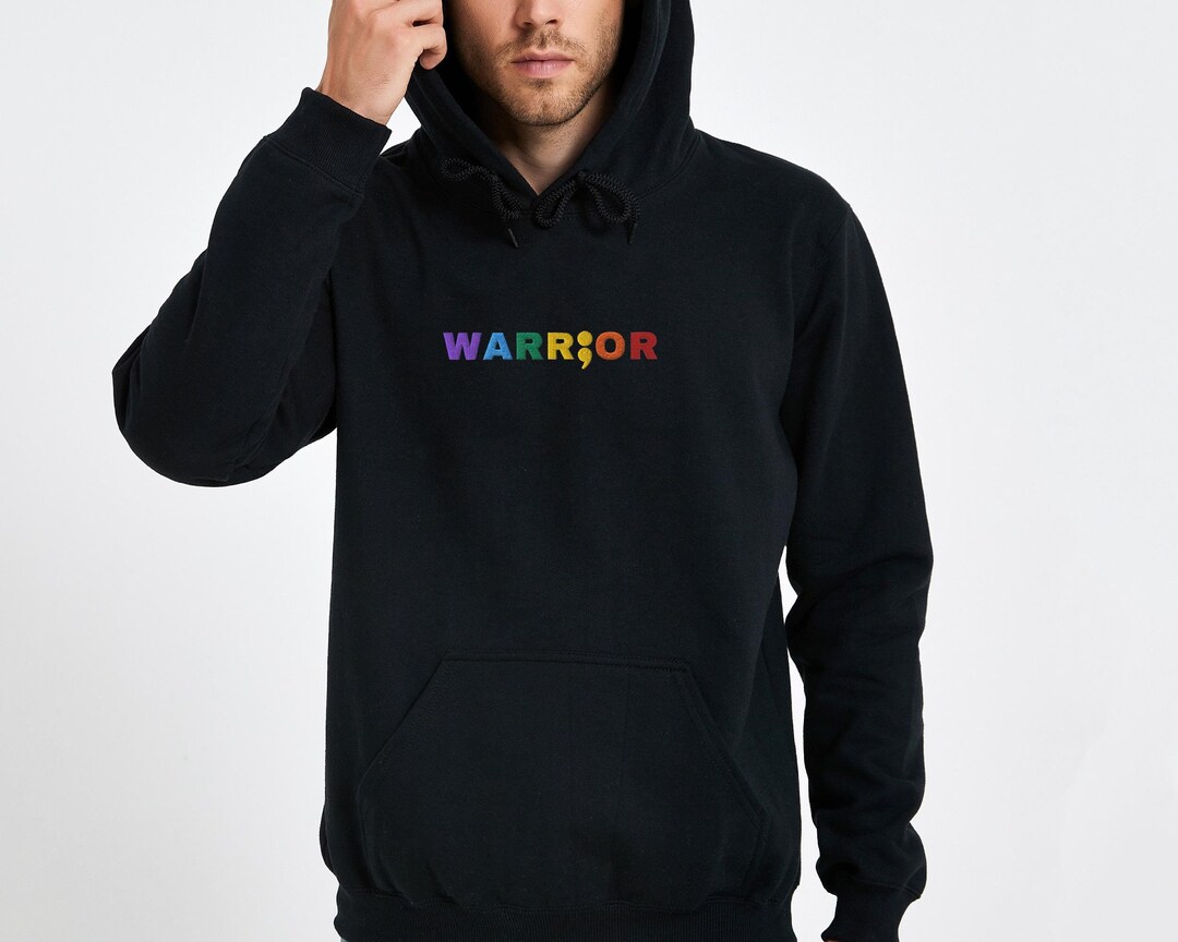 LGBTQ Warrior Embroidered Hoodie, Rainbow Pride Embroidery, Semicolon ...