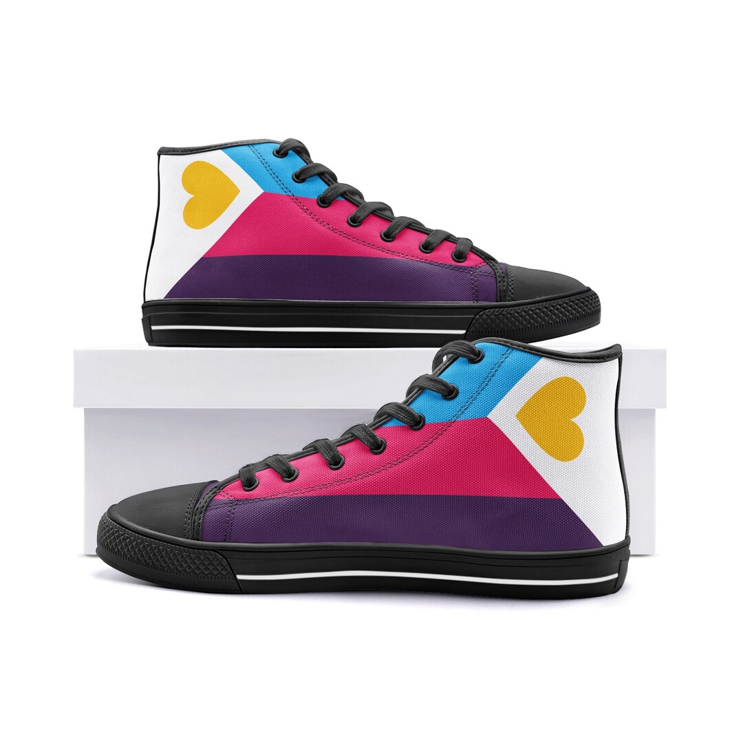 Polyamory Shoes; Tricolor Polyam Pride High Top Canvas Sneakers; LGBTQ ...