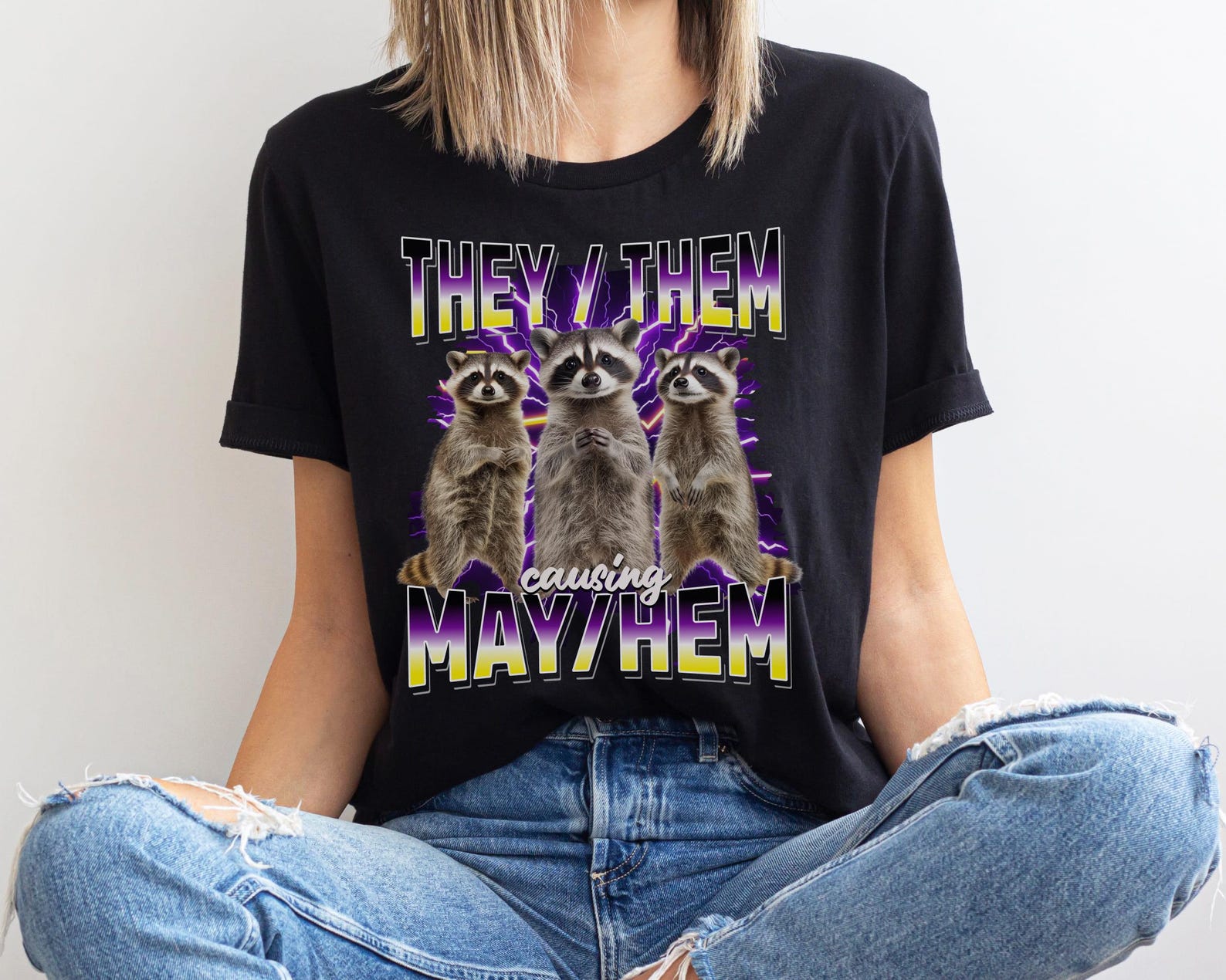 Nonbinary They Them Pronouns Shirt, Funny NB Raccoons Bootleg T-shirt ...