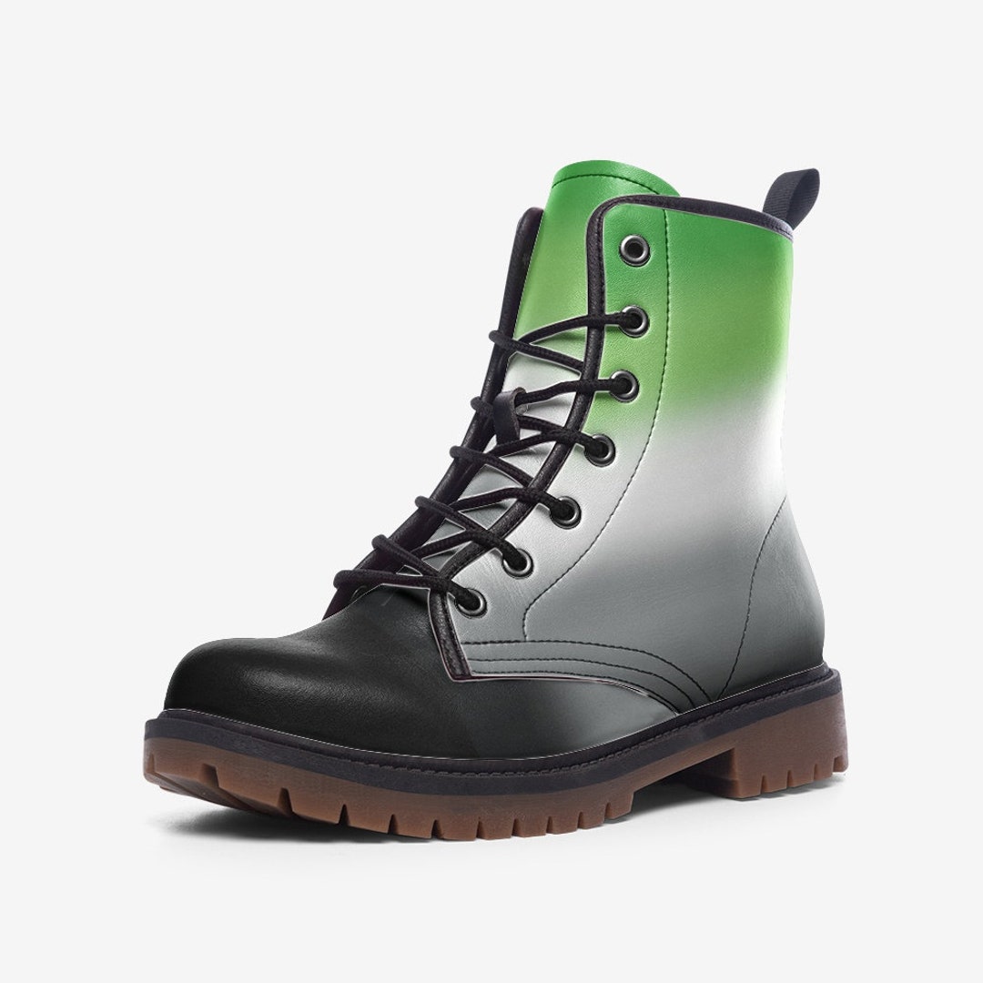 Aromantic Boots; Aro Pride Flag Vegan Leather Combat Shoes; Aromantic ...