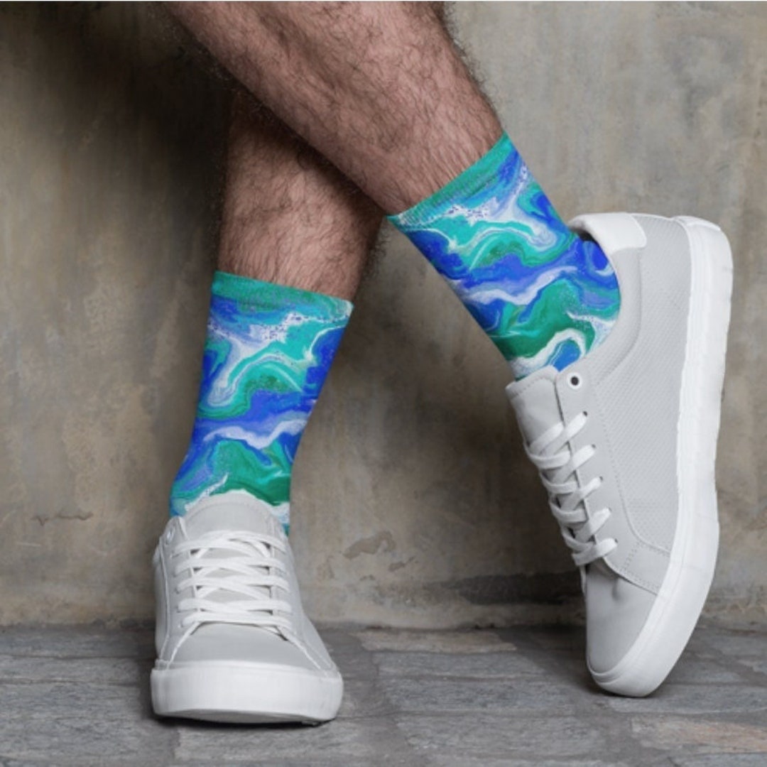 MLM Socks Subtle Gay Pride Flag Watercolor Poured Paint Abstract Crew ...
