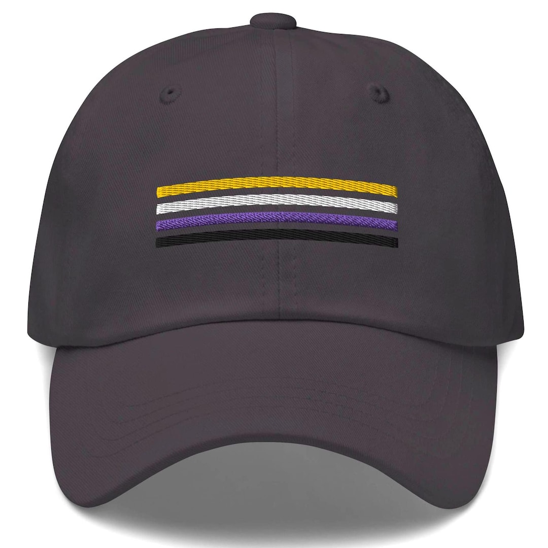 Embroidered Nonbinary Flag Hat, Subtle Enby Pride Embroidery Baseball Cap, Discreet LGBTQ Merch ...