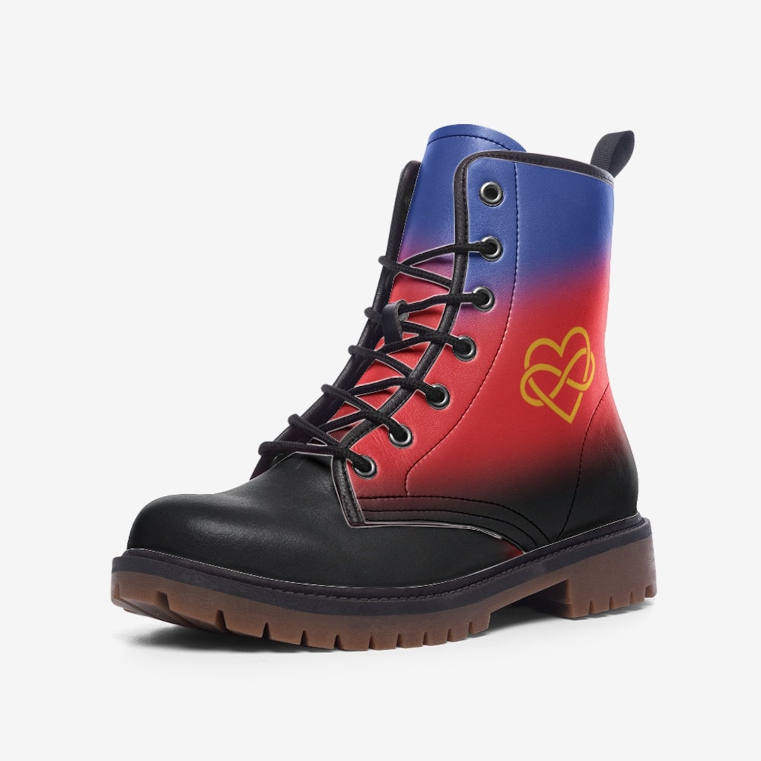 Polyamory Boots; Polyamorous Pride Flag Vegan Leather Combat Shoes ...