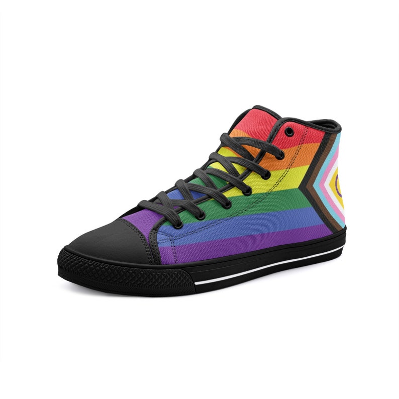 Progress Pride Shoes; Rainbow Pride High Top Canvas Sneakers; LGBTQ ...