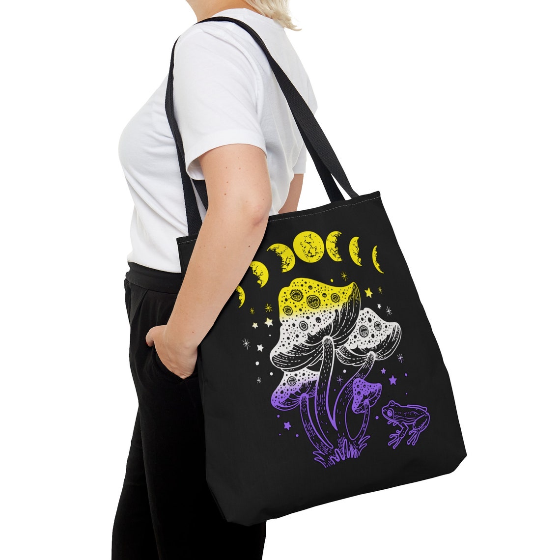 Nonbinary Mushroom Tote Bag Cottagecore Frog Enby Pride Tote - Etsy