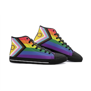 Progress Pride Shoes; Rainbow Pride High Top Canvas Sneakers; LGBTQ ...
