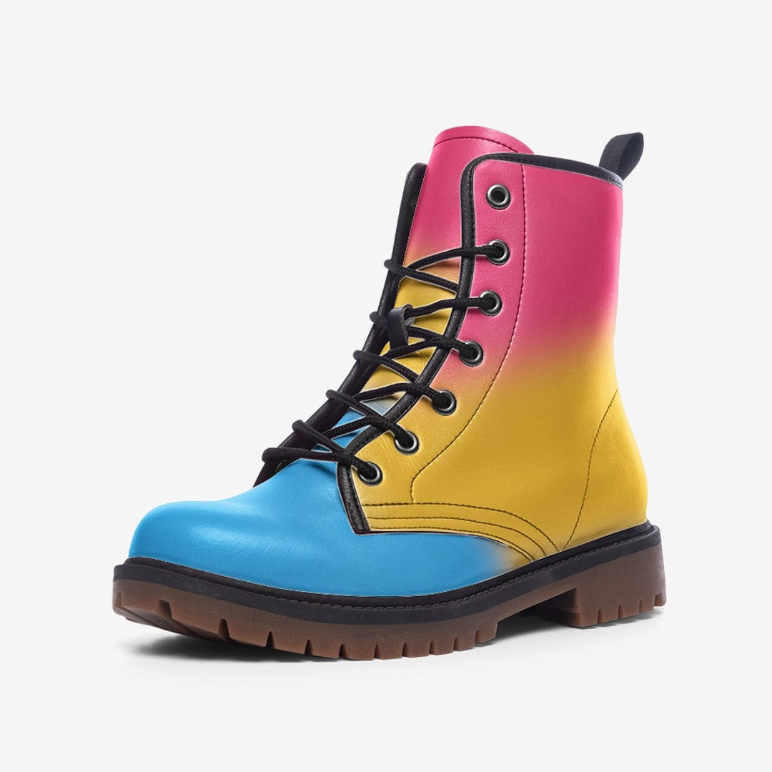 Pansexual Boots; Pan Pride Flag Vegan Leather Combat Shoes; Pansexual ...